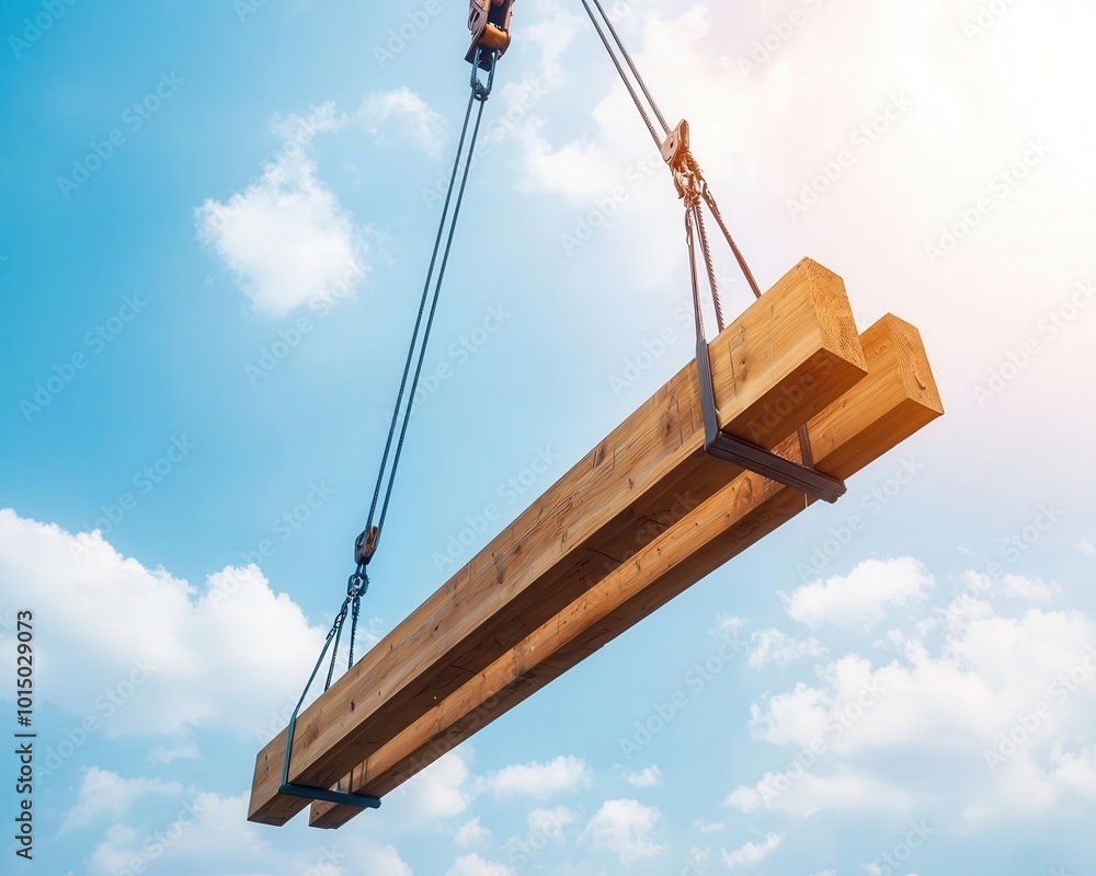 Crane operator lifting steel beams into place for a bridge construction ...