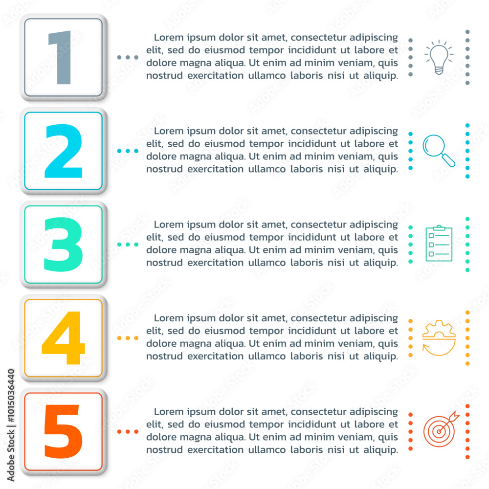Stock-Vektorgrafik „5 step info graphic template. List diagram, chart with five numbers ...