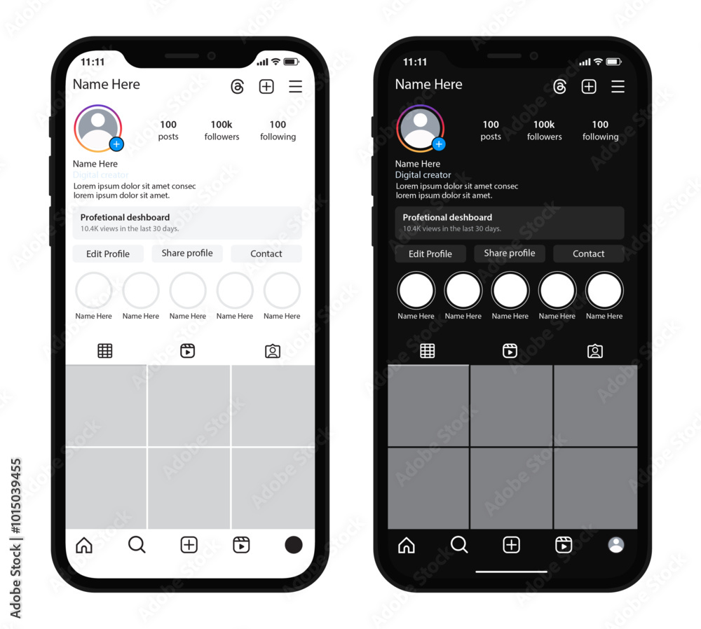 Instagram screen mockup set. Instagram social media template and ...