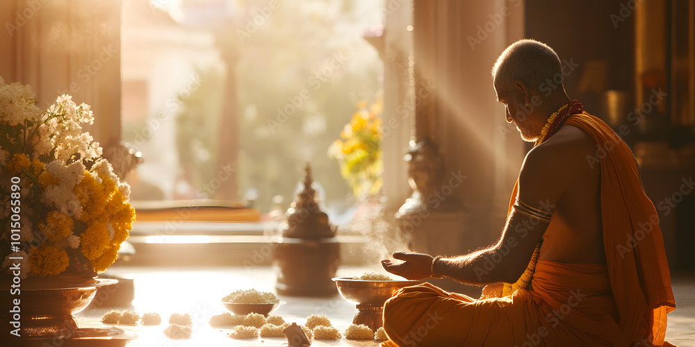 Hindu Temple Pandit Performing a Simple Puja Ceremony | Traditional ...