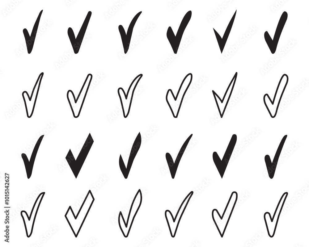 Hand drawn tick mark vector. Check mark vector icon. Tick symbol in ...