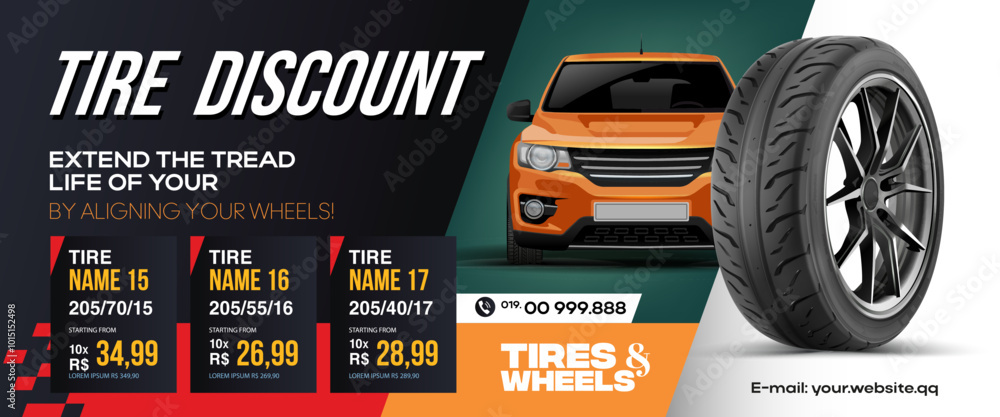 Wheel sale. Tire discount. Black Friday. Advertising poster, brochure ...