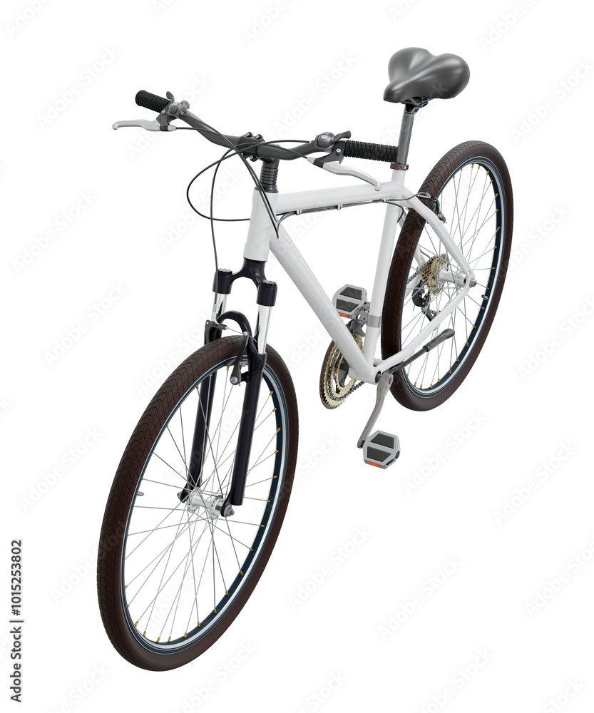 White bicycle, side top view. Black leather saddle and handles. Png ...