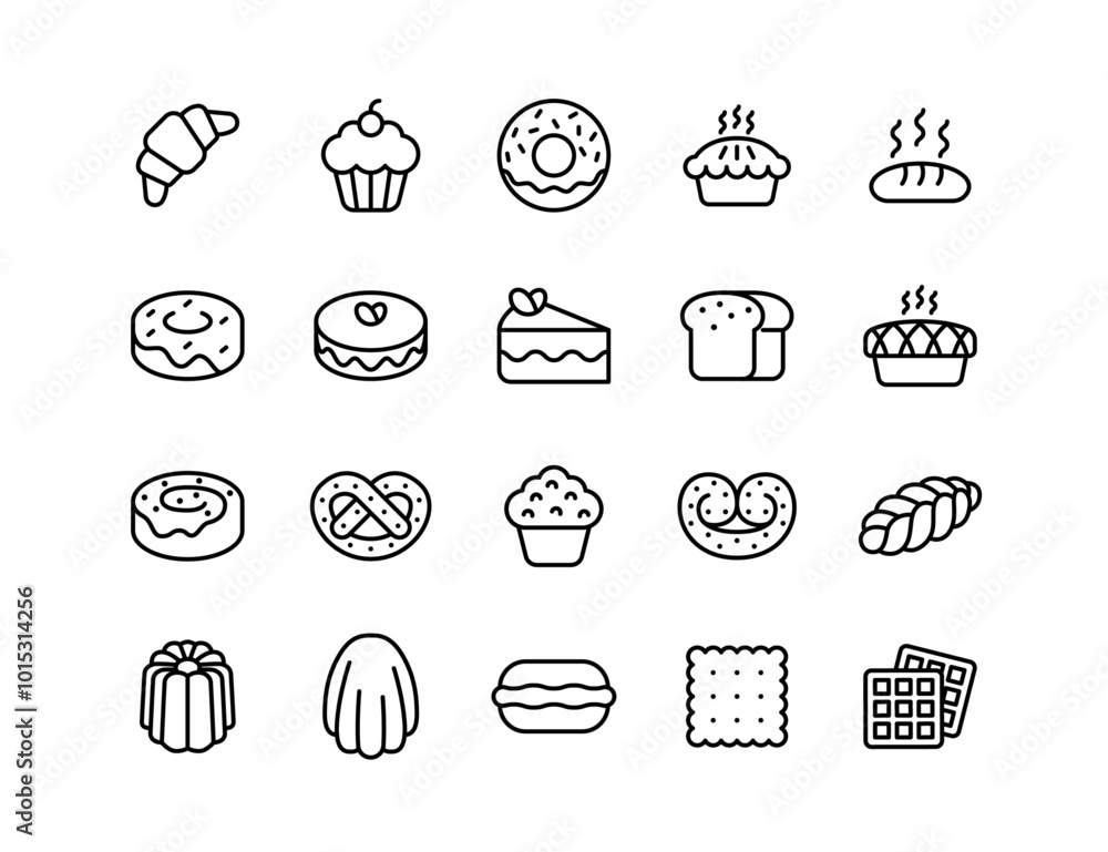 20 Delicious Bakery and Pastry Icons - Free Vector Set for Cakes, Bread ...