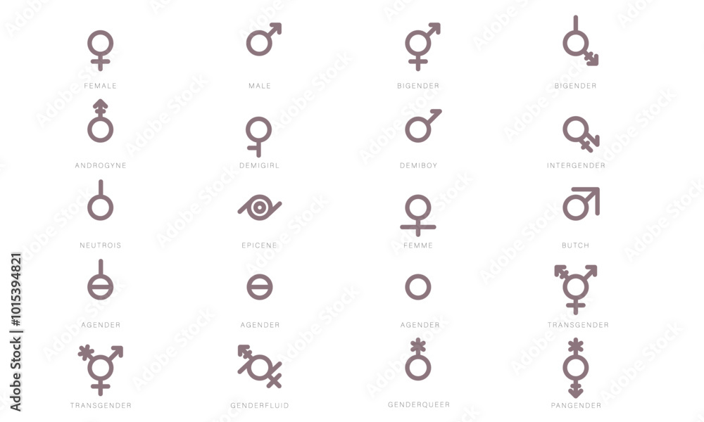 Gender Diversity Monochrome Icons Set. Black gender icons ...