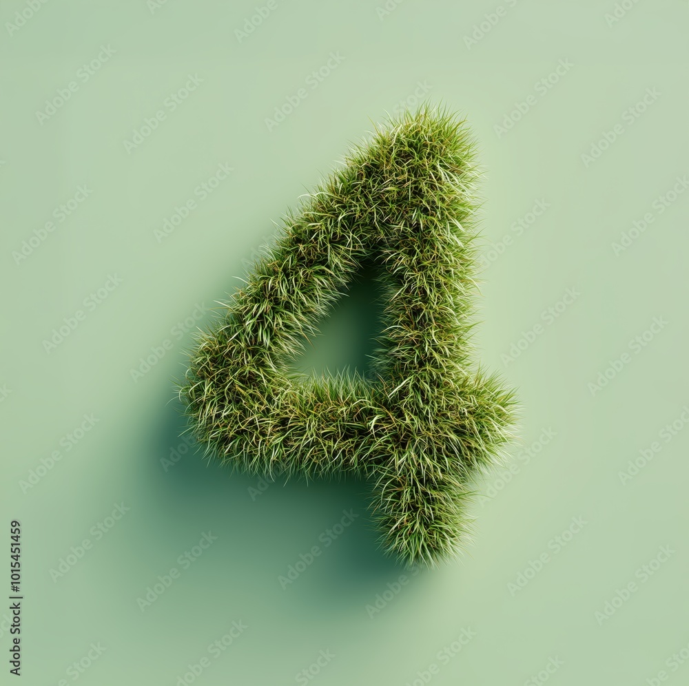 Grass Number Four Symbol with Realistic Green Grass Texture Against ...