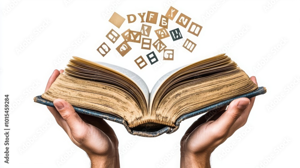 World Dyslexia Awareness Hands holding an open book with letters ...