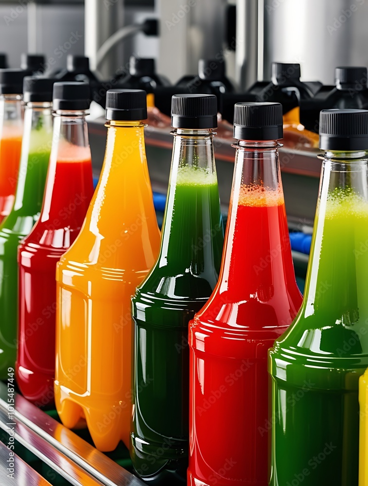 A modern production line for bottling and packaging natural juices and ...