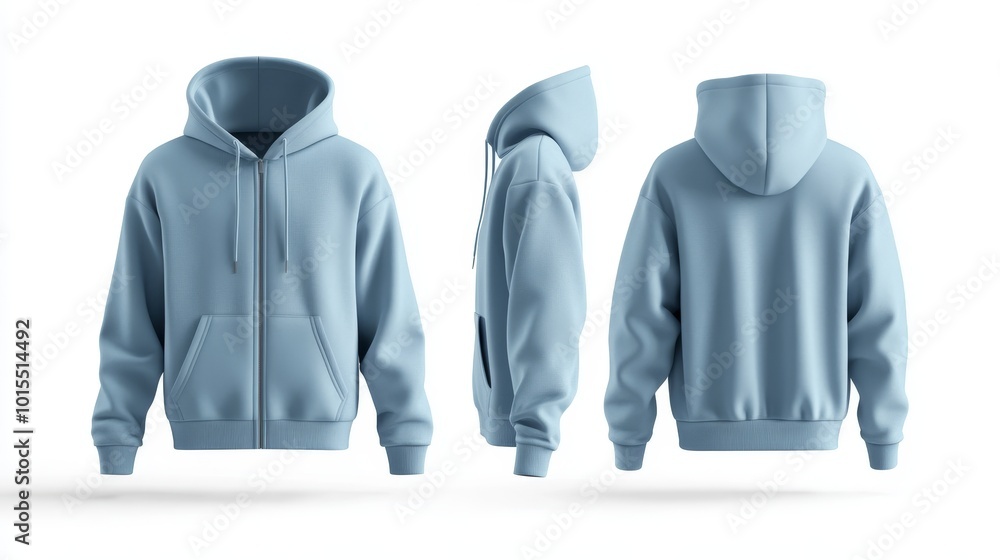 Light blue zip-up hoodie mockup. Zipper hoodie. Front and back hoodie ...