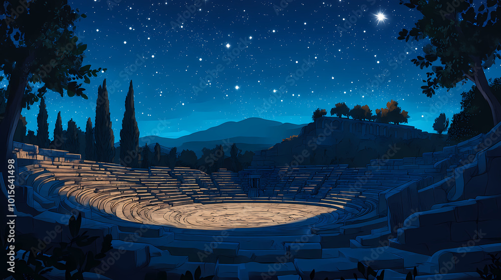 Ancient greek amphitheater under the stars. Greek Amphitheater ...