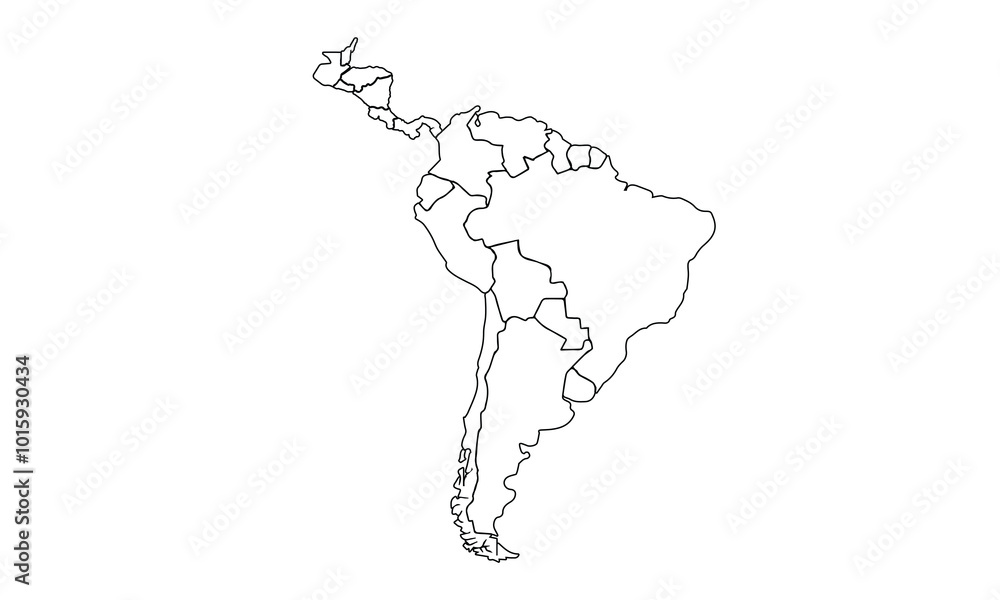 South America map of regions districts vector black on white and ...