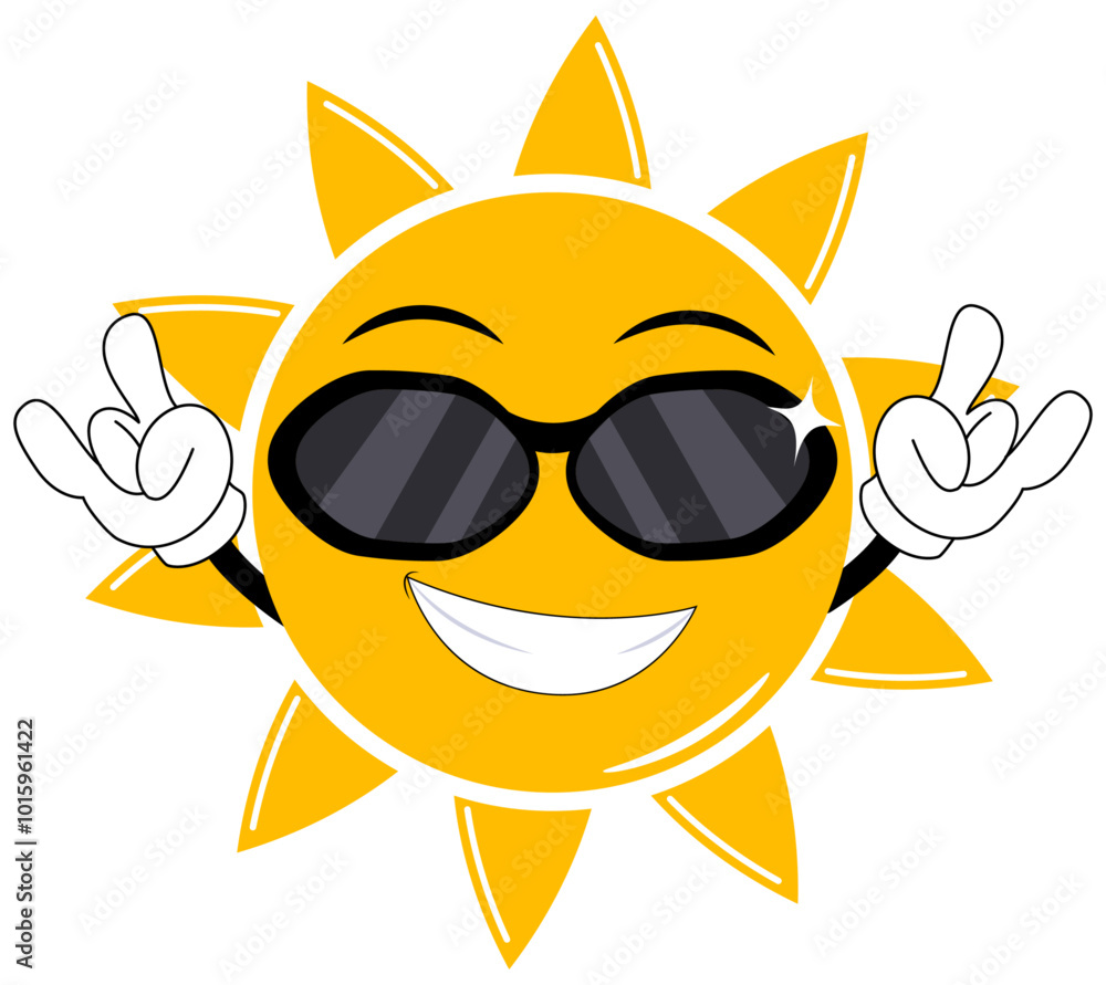 Cool Cartoon Sun Wearing Sunglasses and Giving Rock Sign. Groovy Y2k ...