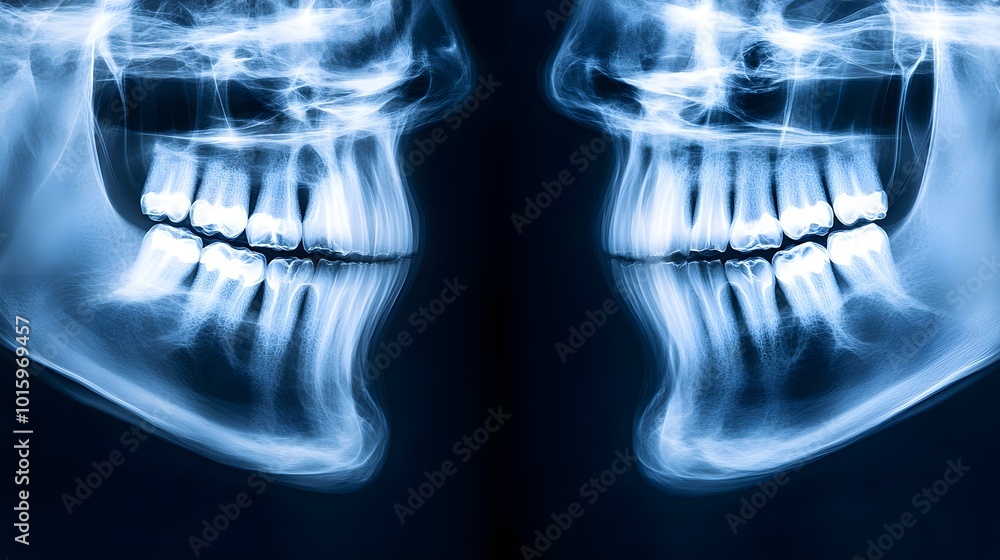 X-ray before-and-after comparison, showing jaw alignment correction ...