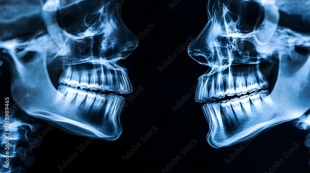 X-ray before-and-after comparison, showing jaw alignment correction ...