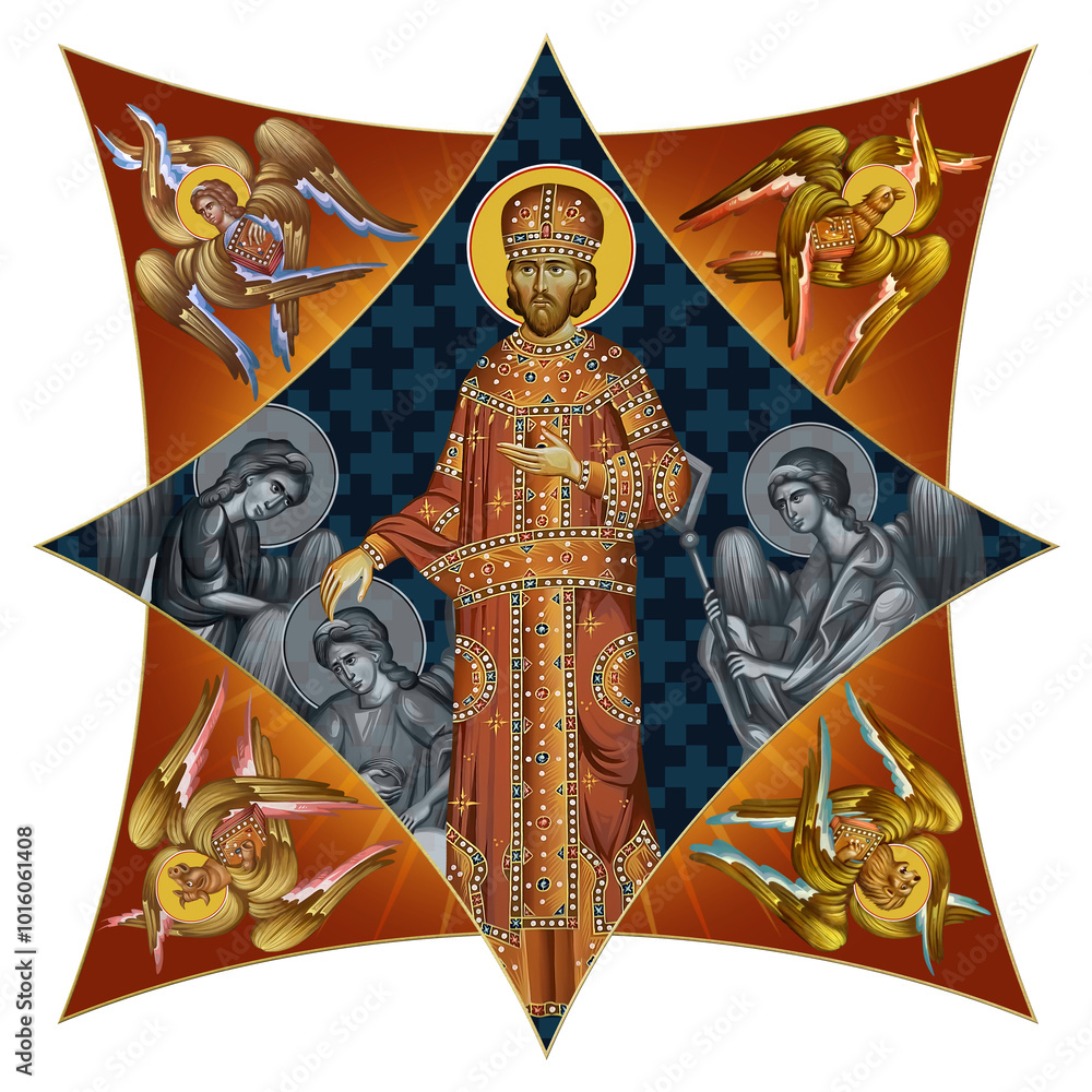 Saint Constantine on cross dome with 4 apostles, angels and seraphim ...
