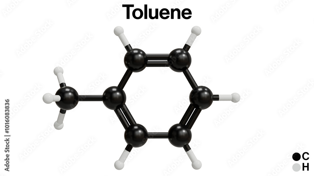 3D Illustration of the Chemical Structure of Toluene on a White ...