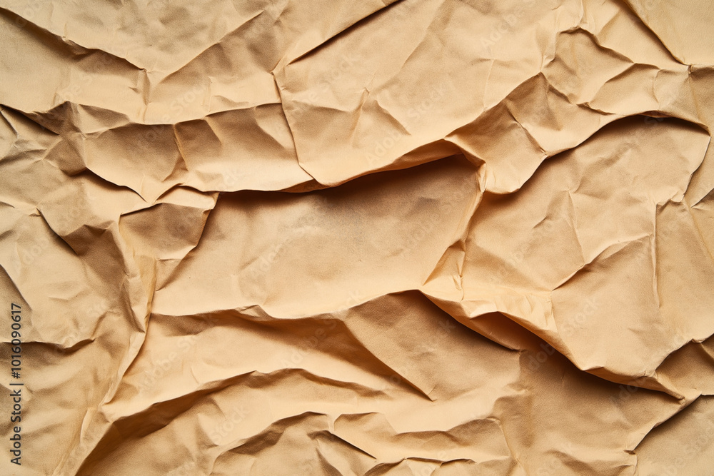 Crumpled brown paper texture with irregular folds and creases, suitable ...