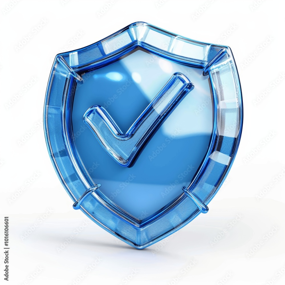 Blue Shield Icon with Check Mark. 3D Protection Symbol. High-Quality ...