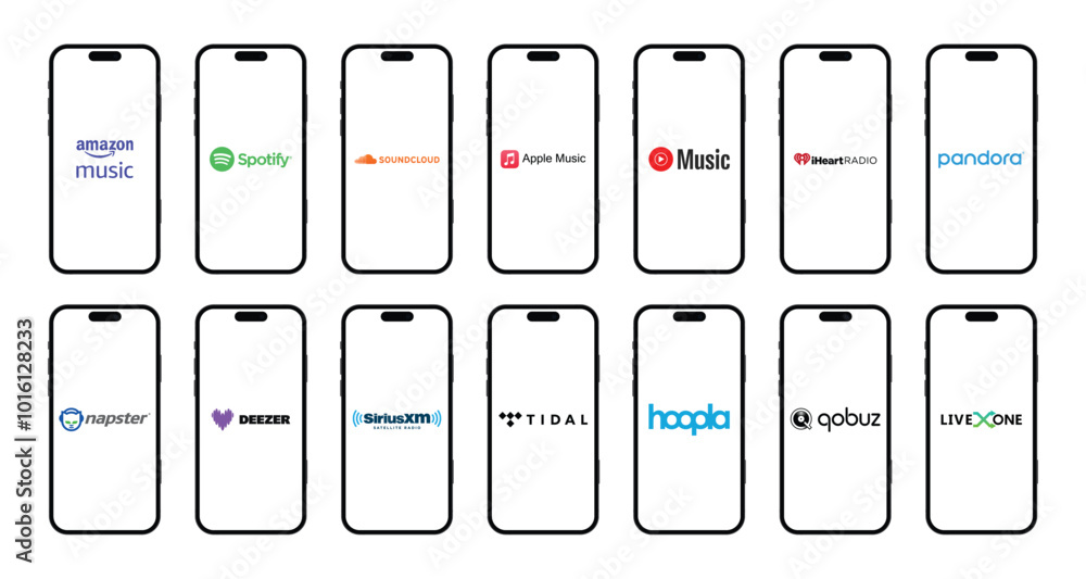 Collection of popular music streaming services vector logos. Stock ...