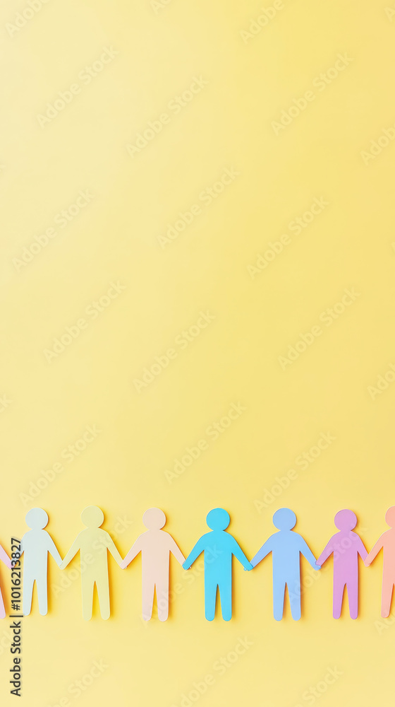 Teamwork and helping concept with paper chain cutout people holding ...