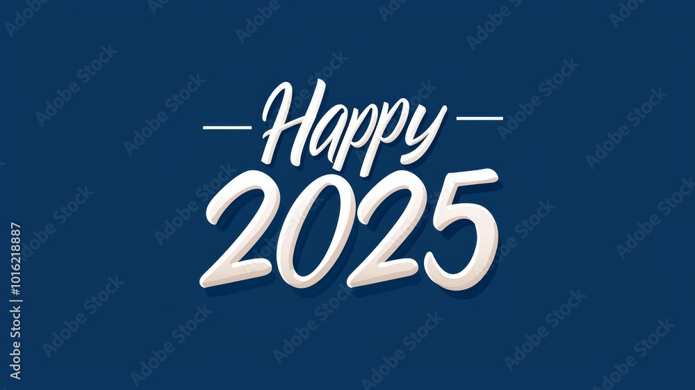 Festive greeting displaying the message Happy 2025 on a blue background ...