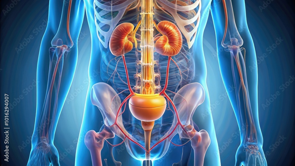 Ilustración de Stock Detailed illustration of the human urinary bladder anatomy, showcasing its ...