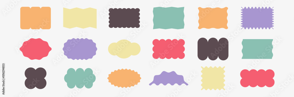 Zigzag and Wavy Geometric Shapes. Colorful Badges with Curve Edge ...