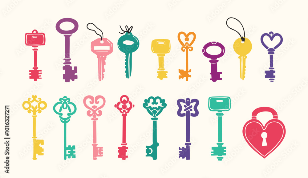 Stock-Vektorgrafik „Hand drawn colored vector Keys. Doodle various ...