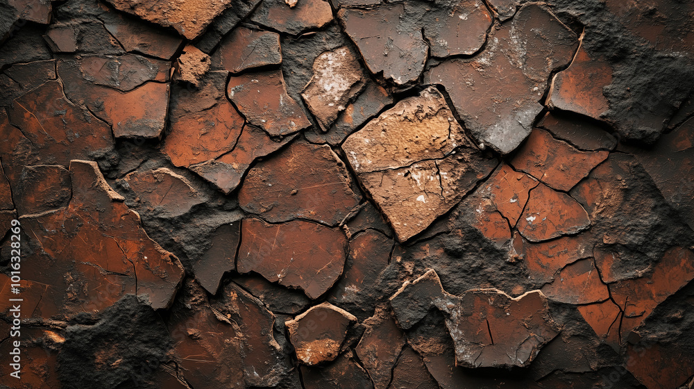 Cracked red clay tiles with dark soil Stock Photo | Adobe Stock