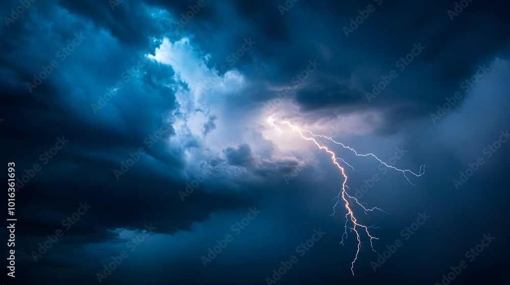 An electrifying depiction of lightning striking amidst dark clouds ...