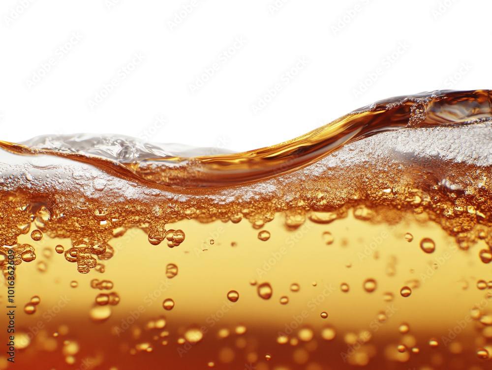 Golden liquid with bubbles rising, isolated on a white background. PNG ...