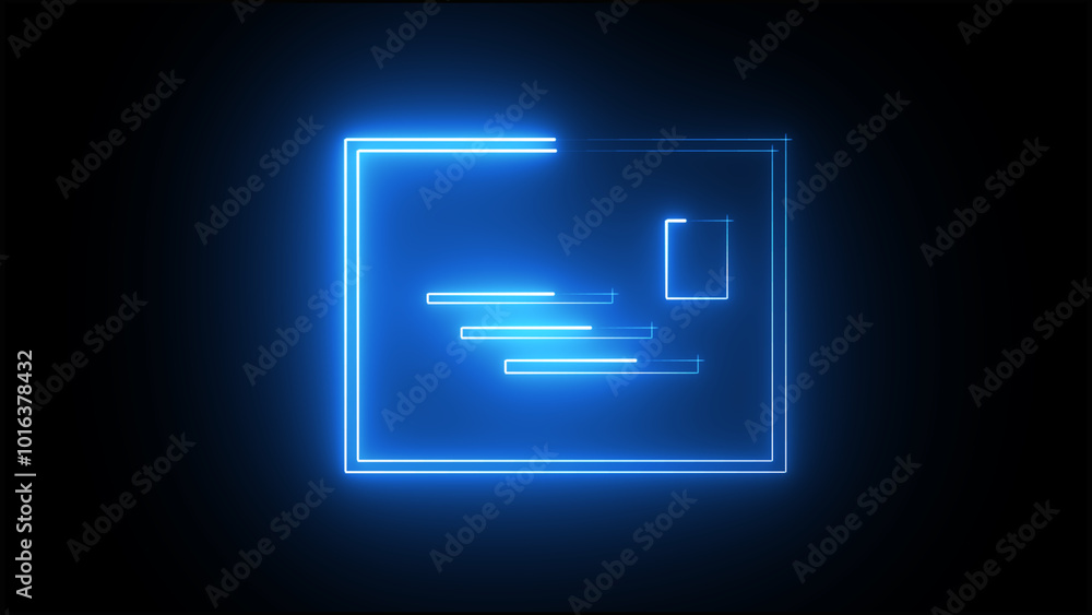 Neon glowing blue paperwork document save envelope stamped icon ...