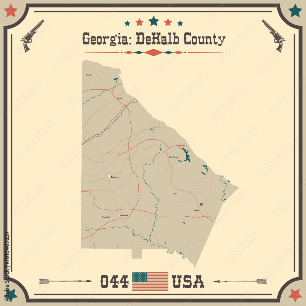Large and accurate map of DeKalb County, Georgia, USA with vintage ...