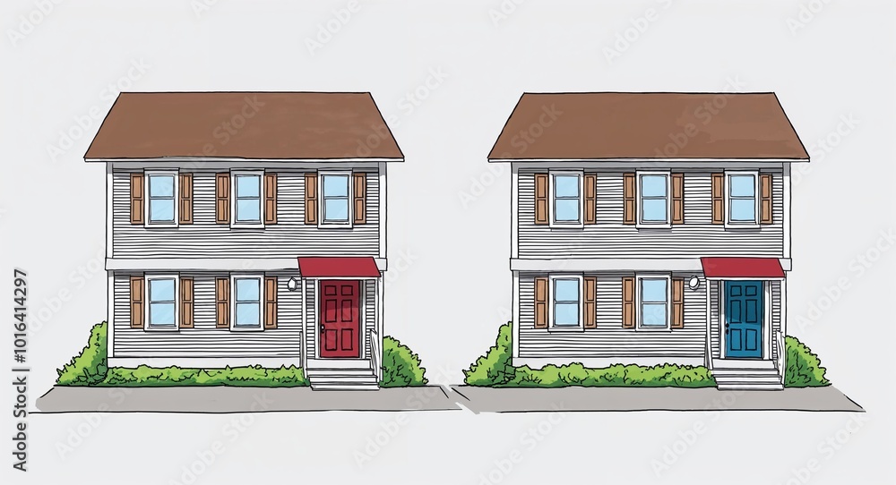 Hand drawing clipart of a duplex house on plain white background Stock ...