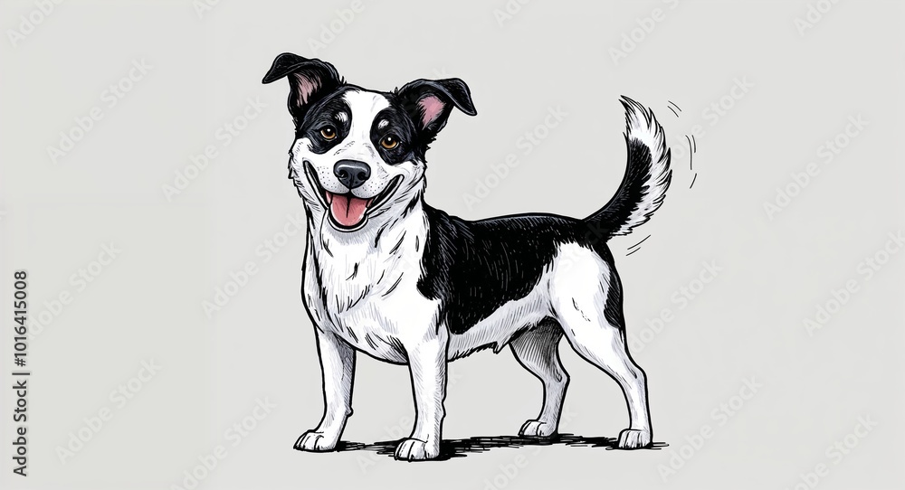 Hand drawing clipart of a friendly dog wagging its tail on plain white ...