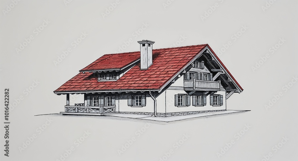 Hand drawing clipart of a Swiss chalet style house with overhanging ...