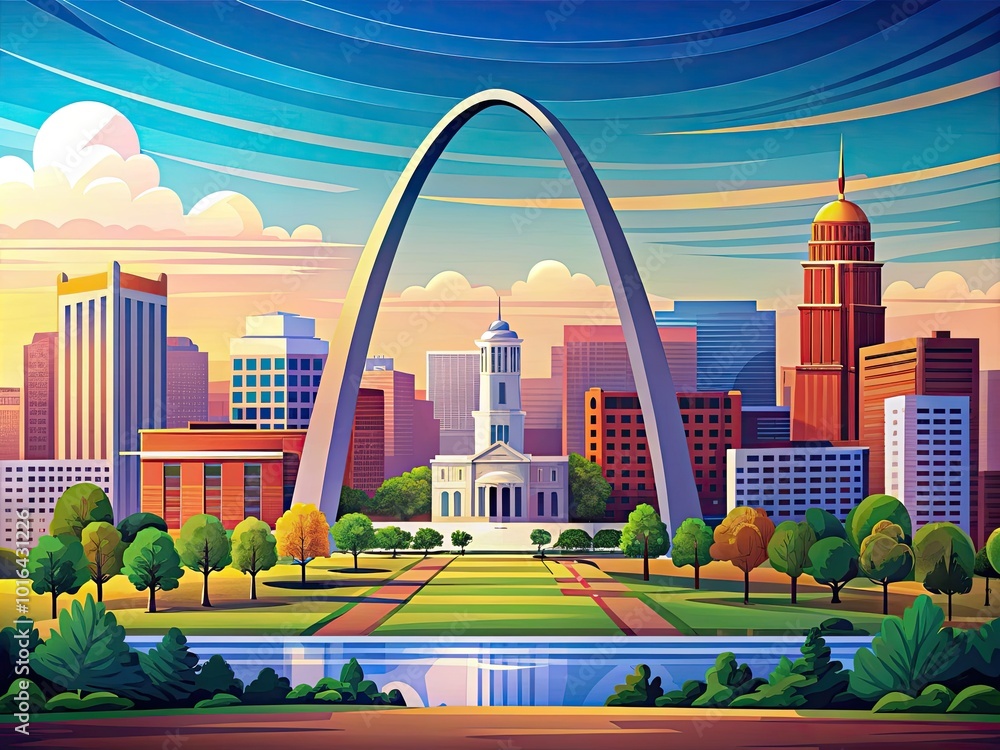 Stylized St. Louis Arch vector illustration perfect for travel, tourism ...