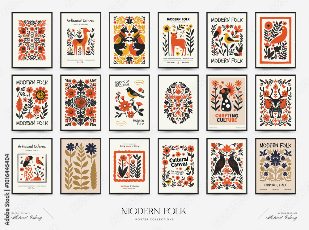 Abstract folk nordic art posters template. Modern trendy minimal style ...