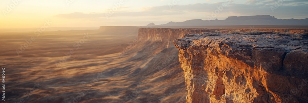 Desert Cliff Majesty, a majestic cliff rises abruptly over a softly ...
