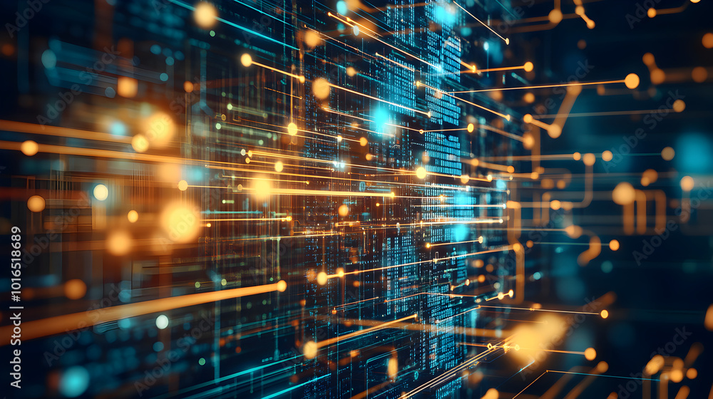 Digital network visualization with nodes and connections Representing ...