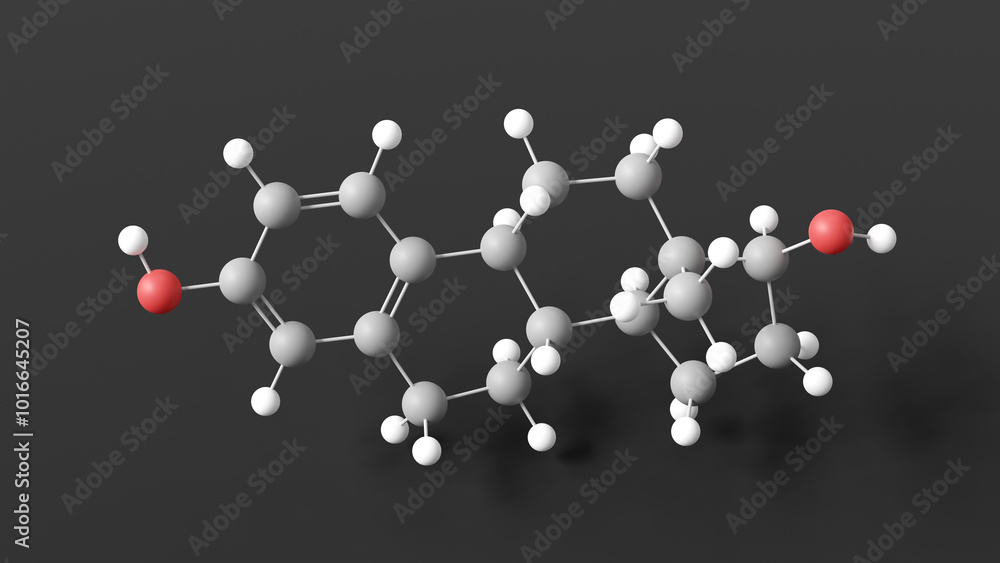 estradiol molecule 3d, molecular structure, ball and stick model ...