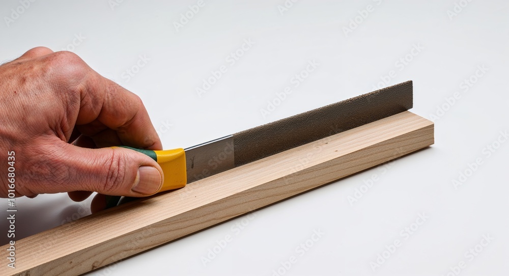 Hand drawing clipart of a file smoothing rough wood edge on plain white ...