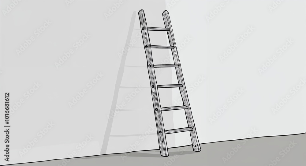 Hand drawing clipart of a ladder leaning against wall on plain white ...
