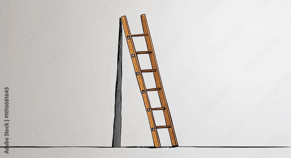 Hand drawing clipart of a ladder leaning against wall on plain white ...