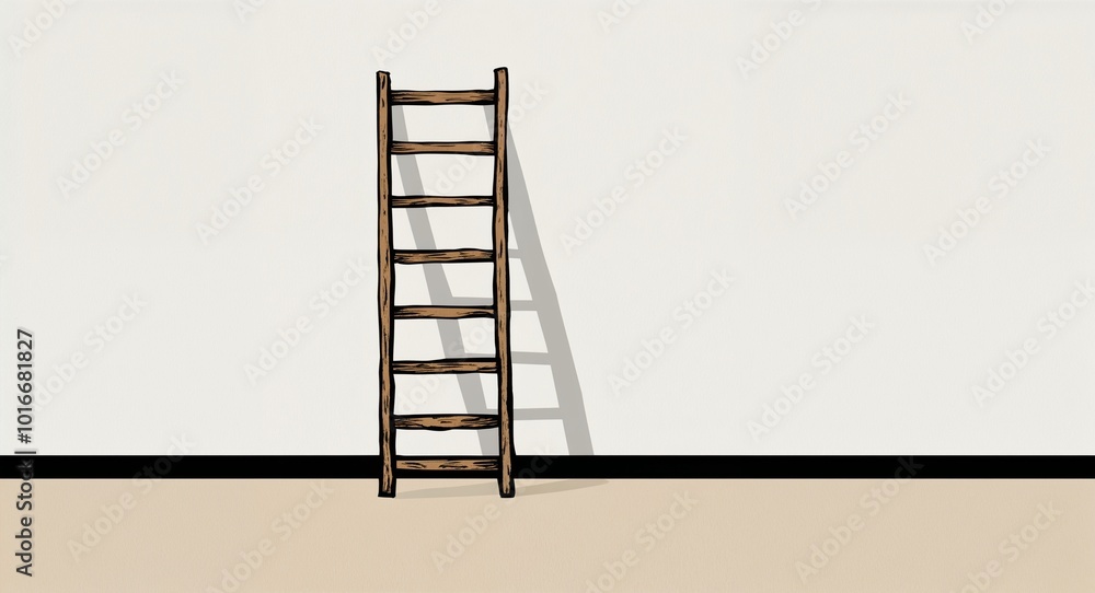 Hand drawing clipart of a ladder leaning against wall on plain white ...