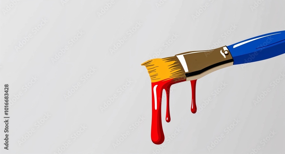 Hand drawing clipart of a paintbrush dripping with paint on plain white ...