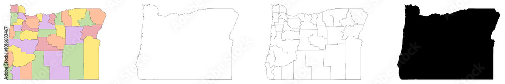 Oregon administrative map, Oregon outline and counties state map set ...
