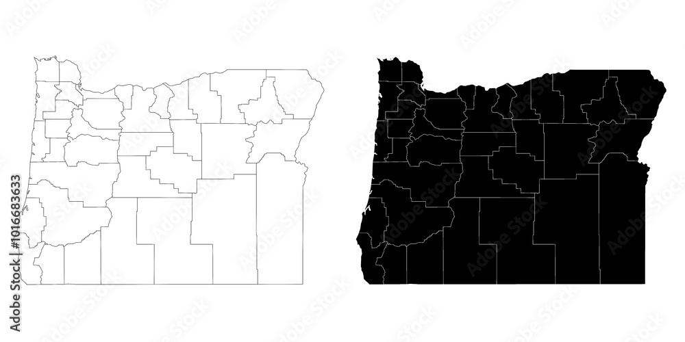Oregon administrative map, Oregon outline and counties state map set ...
