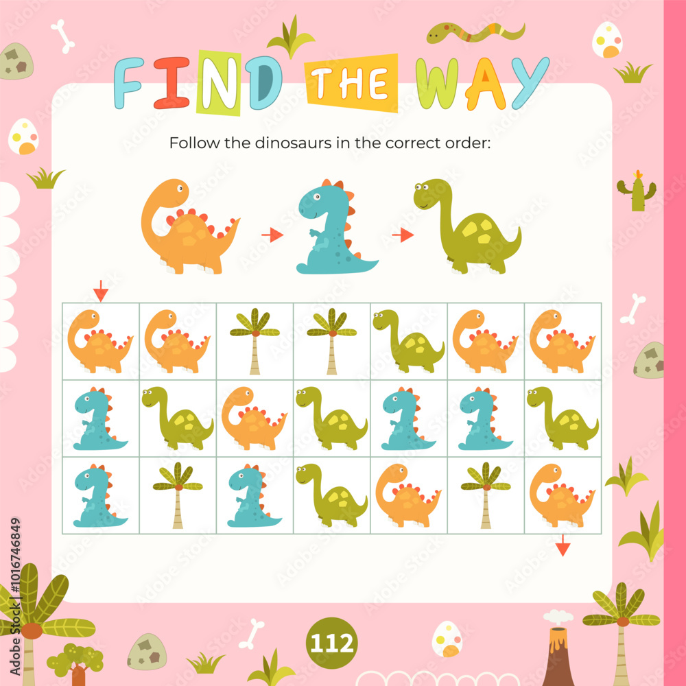 Cute dino activities for kids. Find the way – follow the dinosaurs in ...