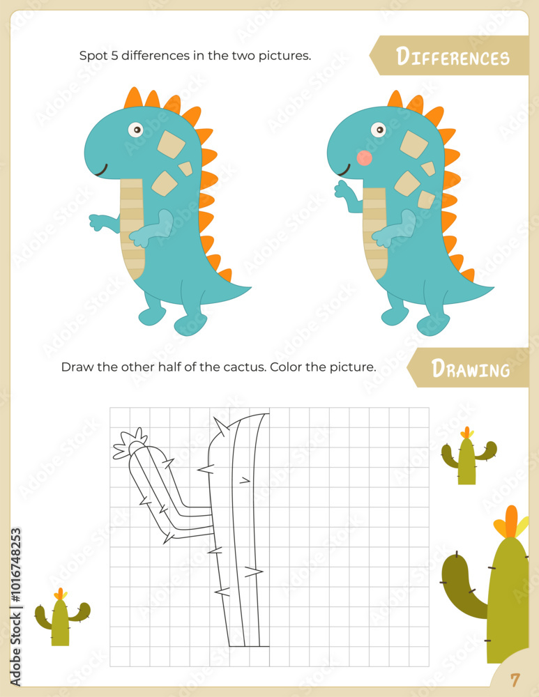 Activity Pages for Kids. Printable Activity Sheet with Dinosaur ...